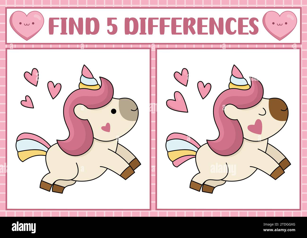 Saint Valentine kawaii find differences game for children. Attention ...