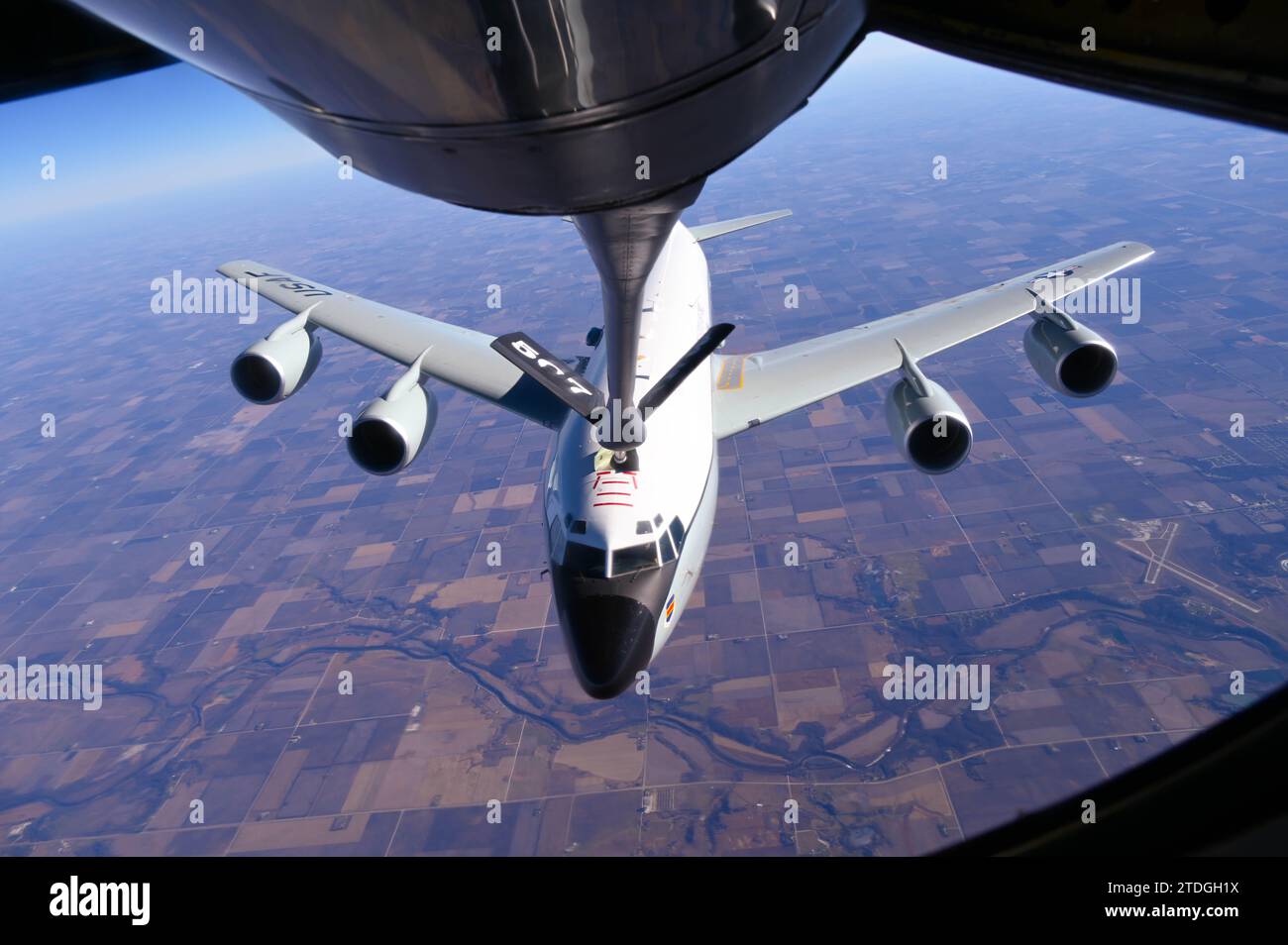 A WC-135R prepares to receive fuel from a KC-135 at Tinker AFB ...