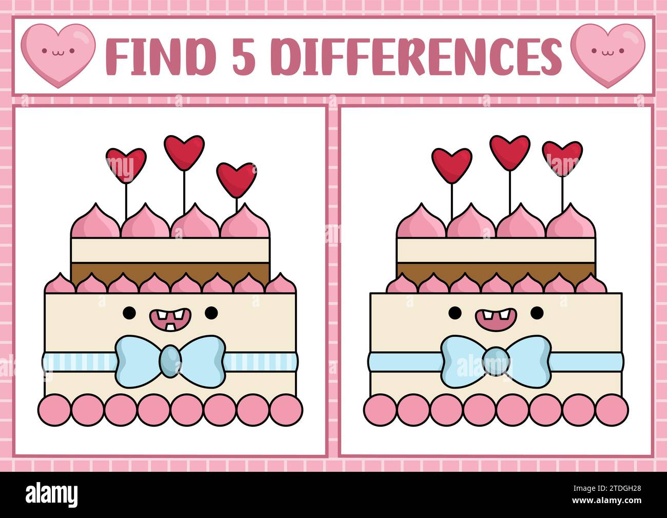Saint Valentine kawaii find differences game for children. Attention ...