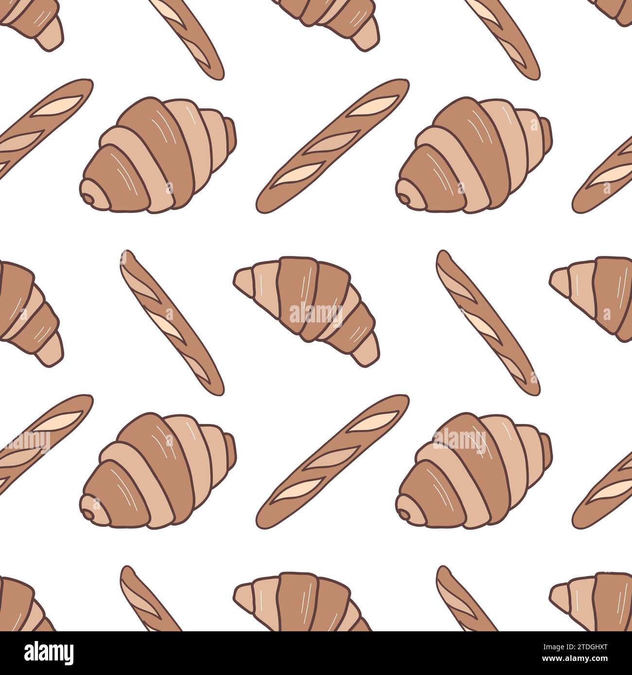 Bread seamless pattern on white background. Croissants and baguettes ...