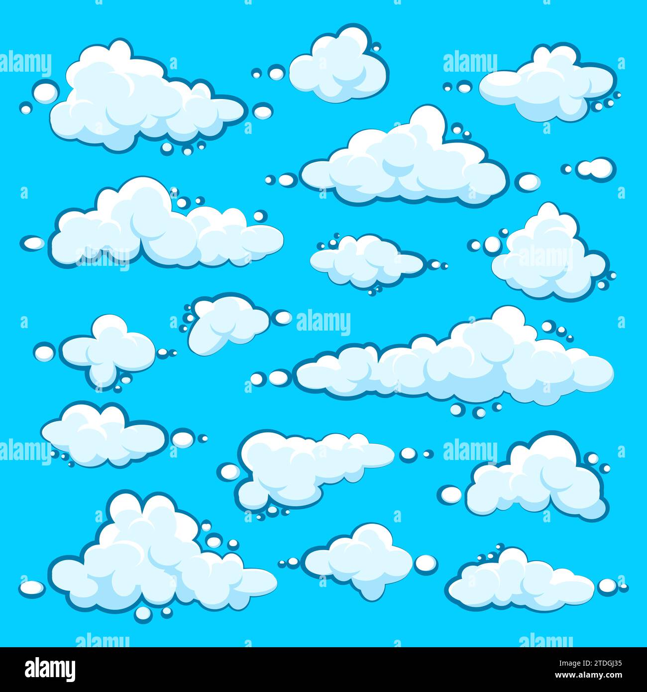 Painted cartoon clouds on blue background. Simple hand drawn round ...