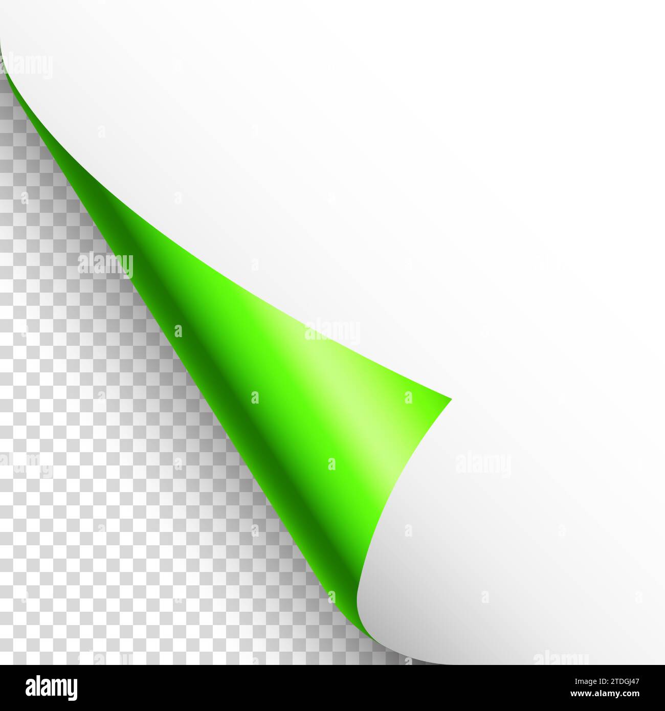 Green paper curl. Curled page corner with shadow. Blank sheet of paper ...
