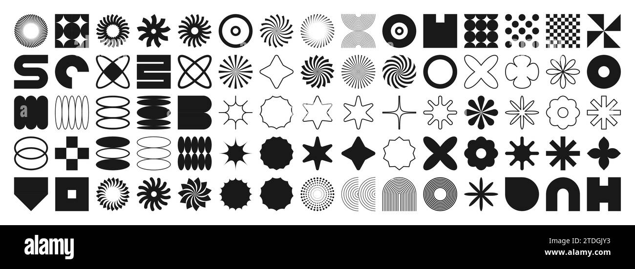 Brutalist geometric shapes, symbols. Simple primitive elements and forms. Bauhaus retro design ...