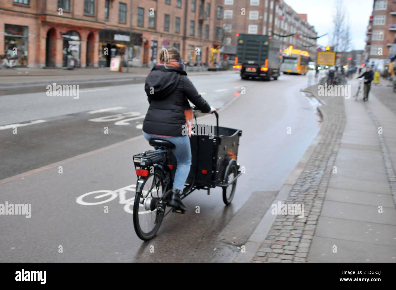 Copenhagen, Denmark /19 December 2023/. Bike lane in Kastrup danish ...