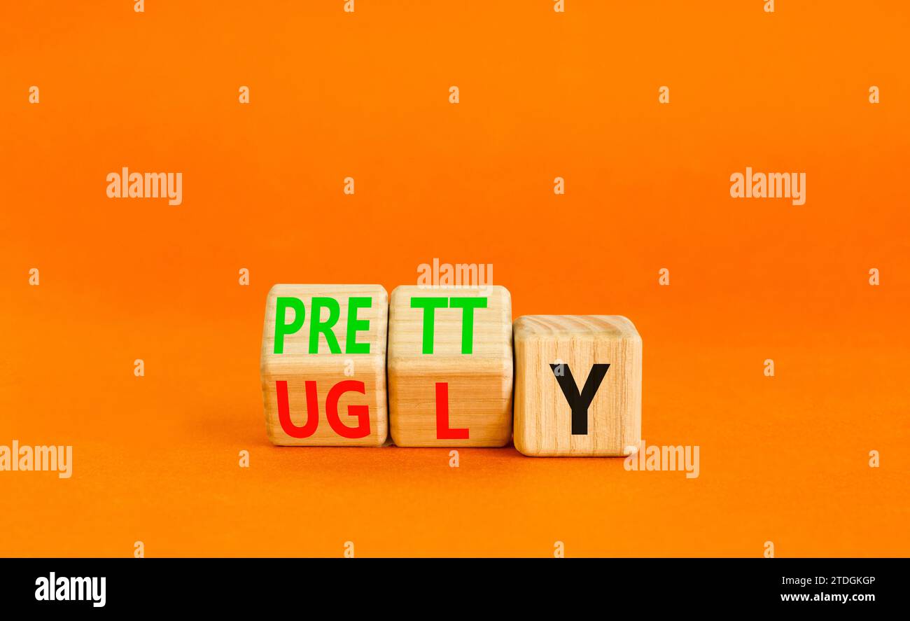 Pretty or ugly symbol. Concept word Pretty or Ugly on wooden cubes ...