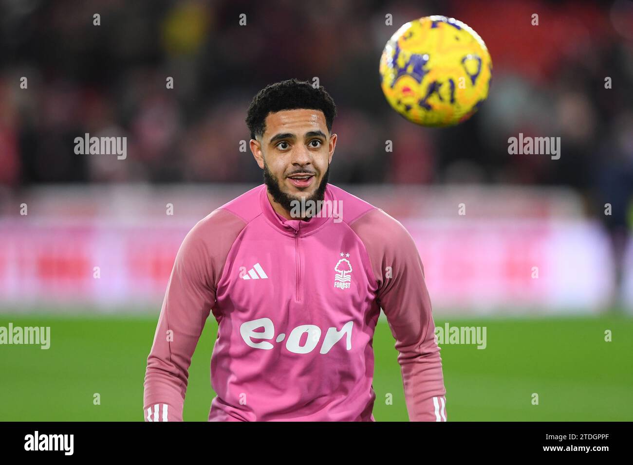 Andrew Omobamidele of Nottingham Forest warms up ahead of kick-off ...