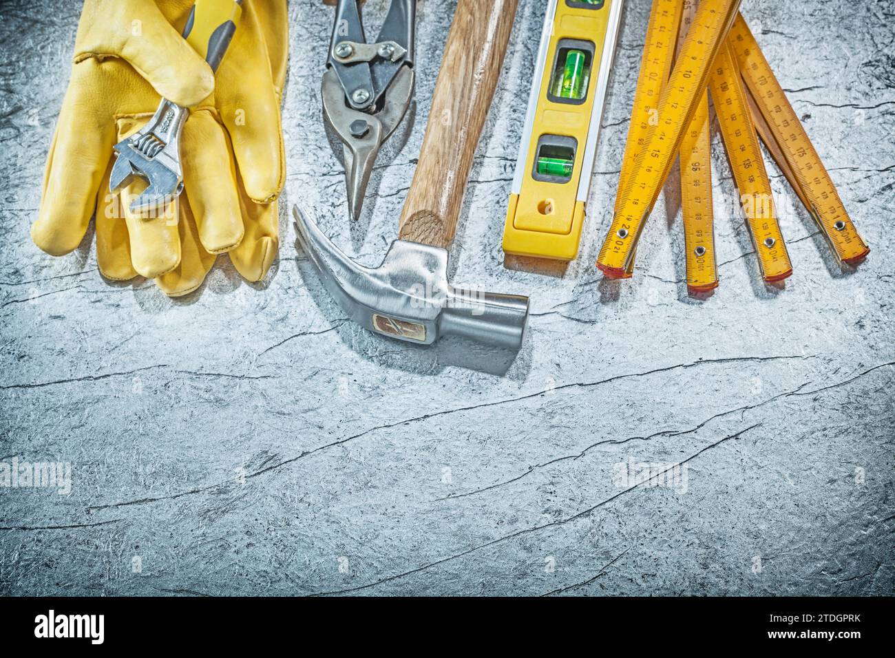 Composition of tooling on metallic background construction concept ...