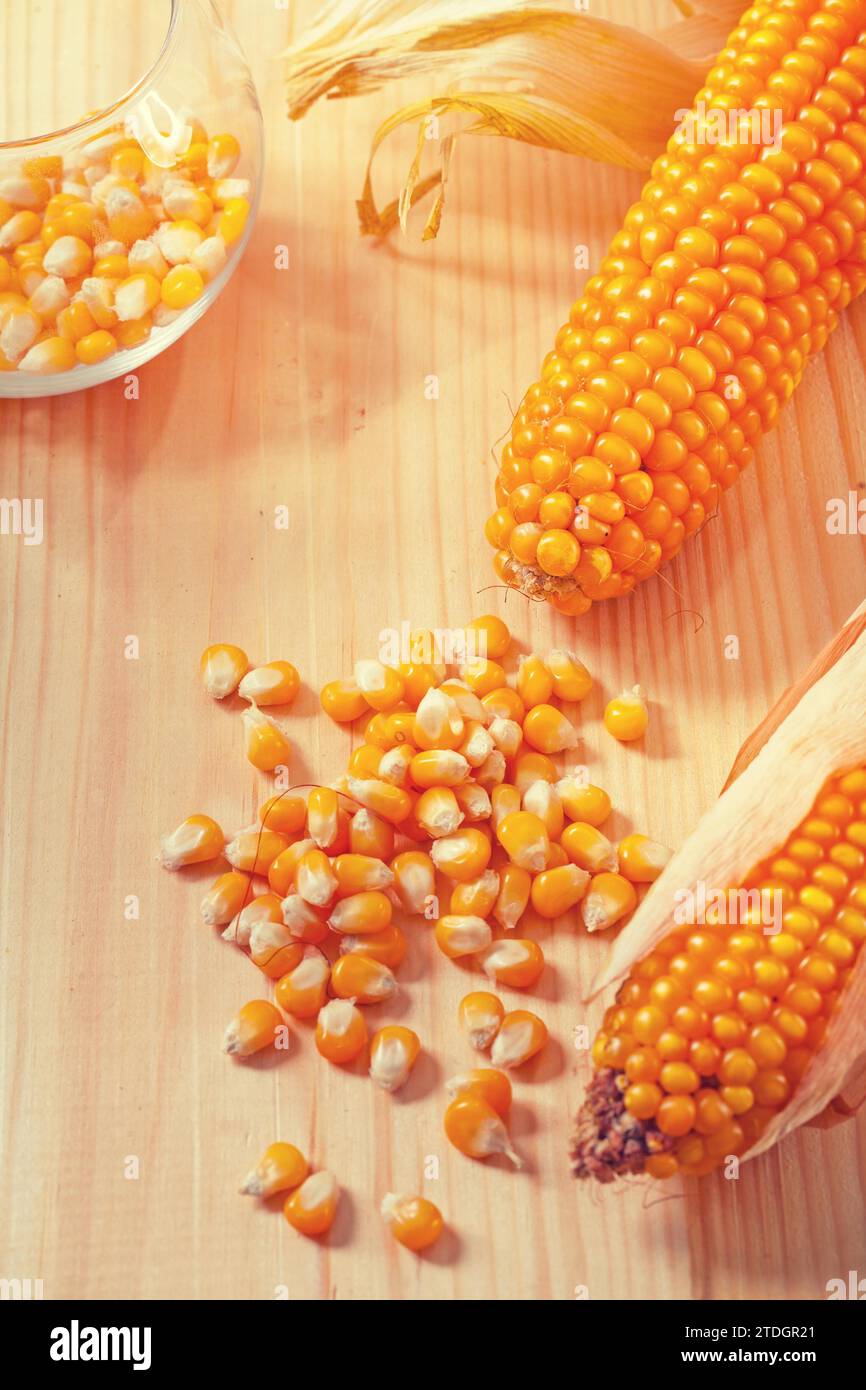 Ears of corn on wooden boards instagram style Stock Photo - Alamy