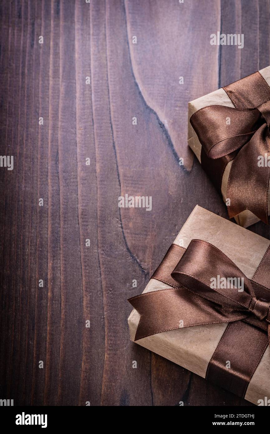 Copyspace image two vintage gift boxes covered crumpled paper with ...