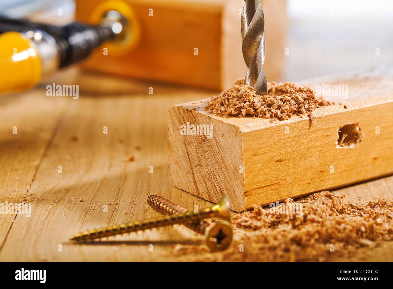 Drilling wooden panels Stock Photo - Alamy