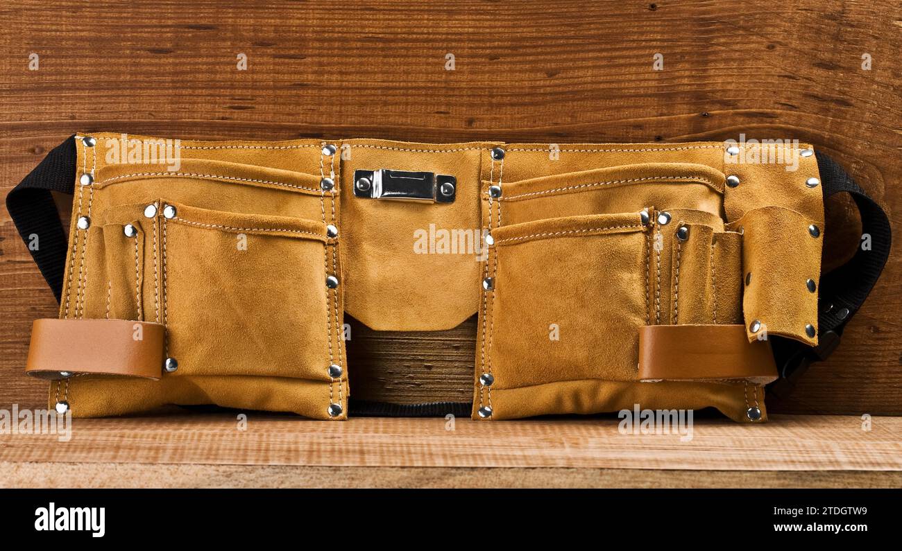 Empty leather carpenter's belt Stock Photo - Alamy
