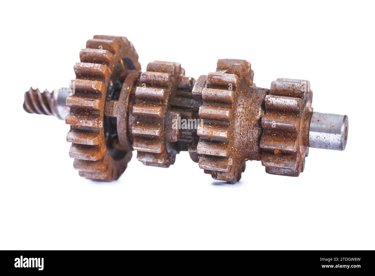 Old dusty and rusty block gearbox against a white background Stock ...