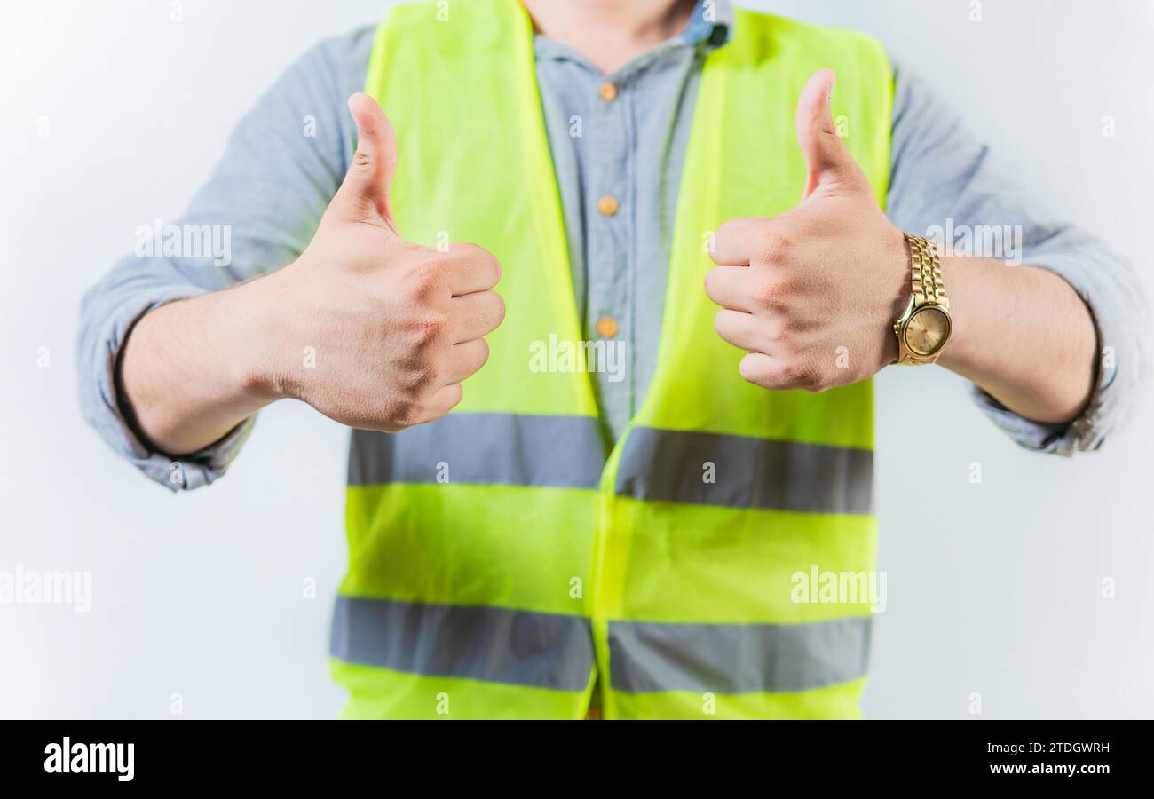 Engineer hands with thumbs up in approval gesture isolated. Engineer ...