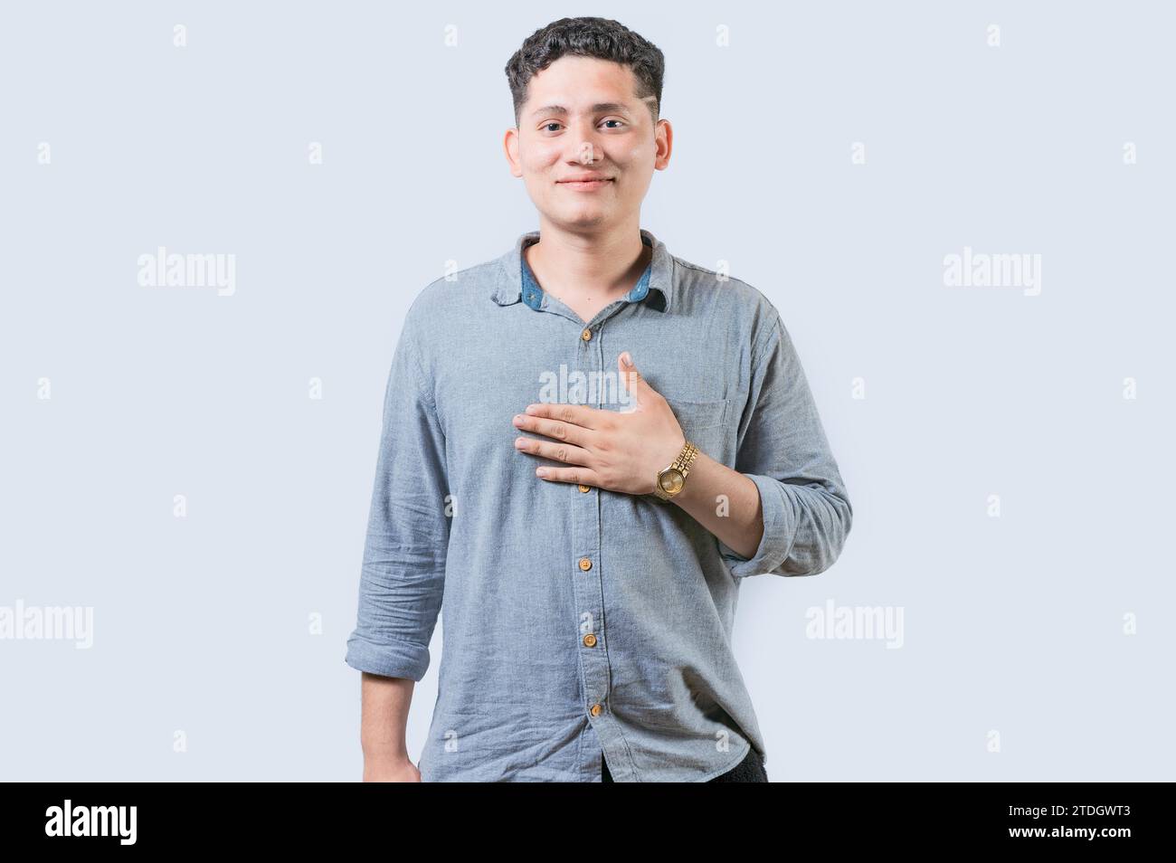 Person making PLEASE gesture in sign language isolated. People showing ...