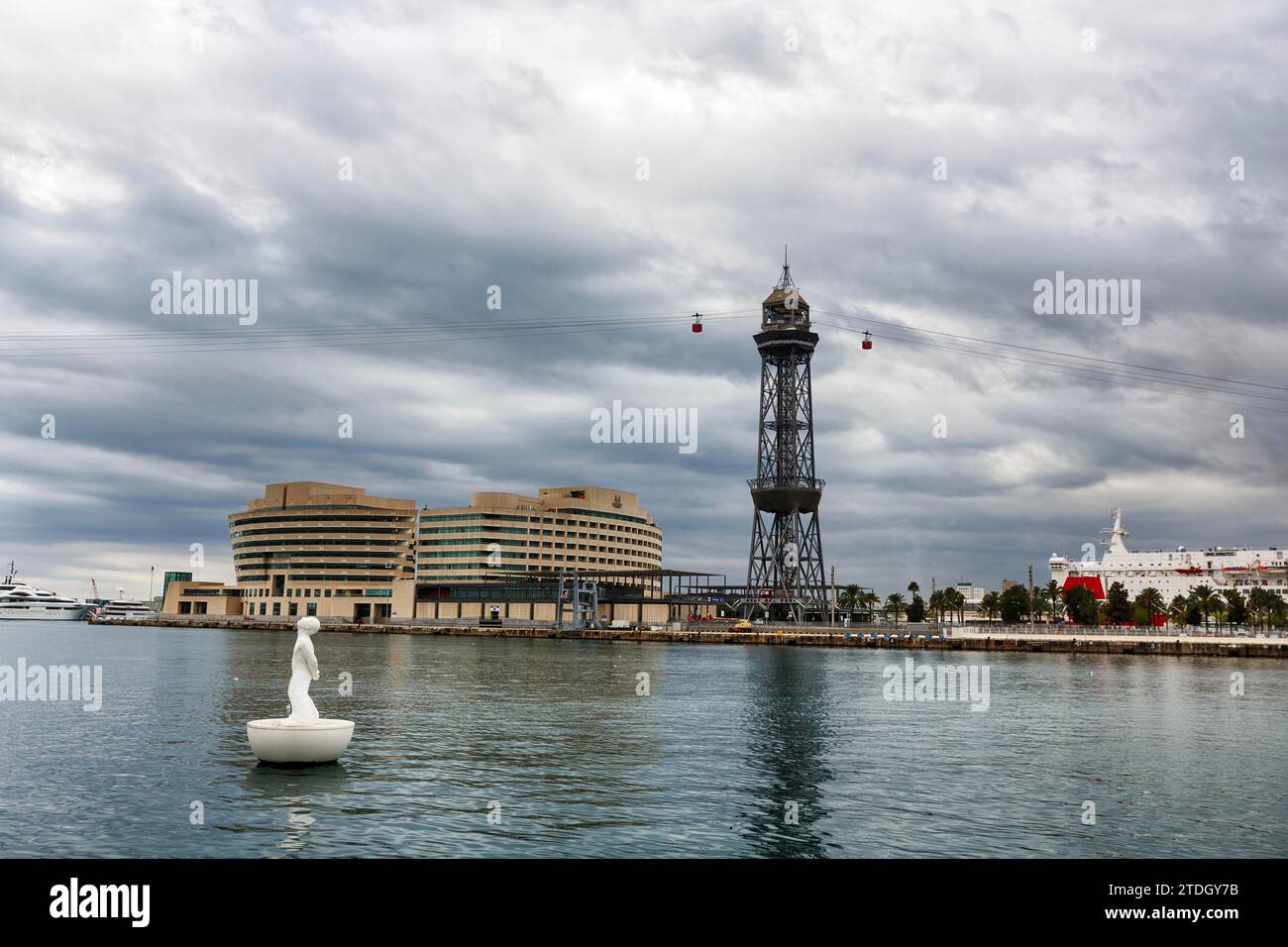 Buoy floating in the harbour, sculpture Stargazer, artist Robert Llimos ...