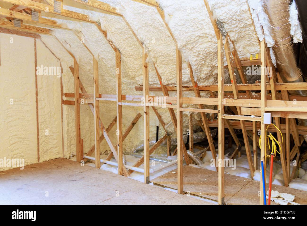 New home under construction with spray foam thermal hydro insulation on ...