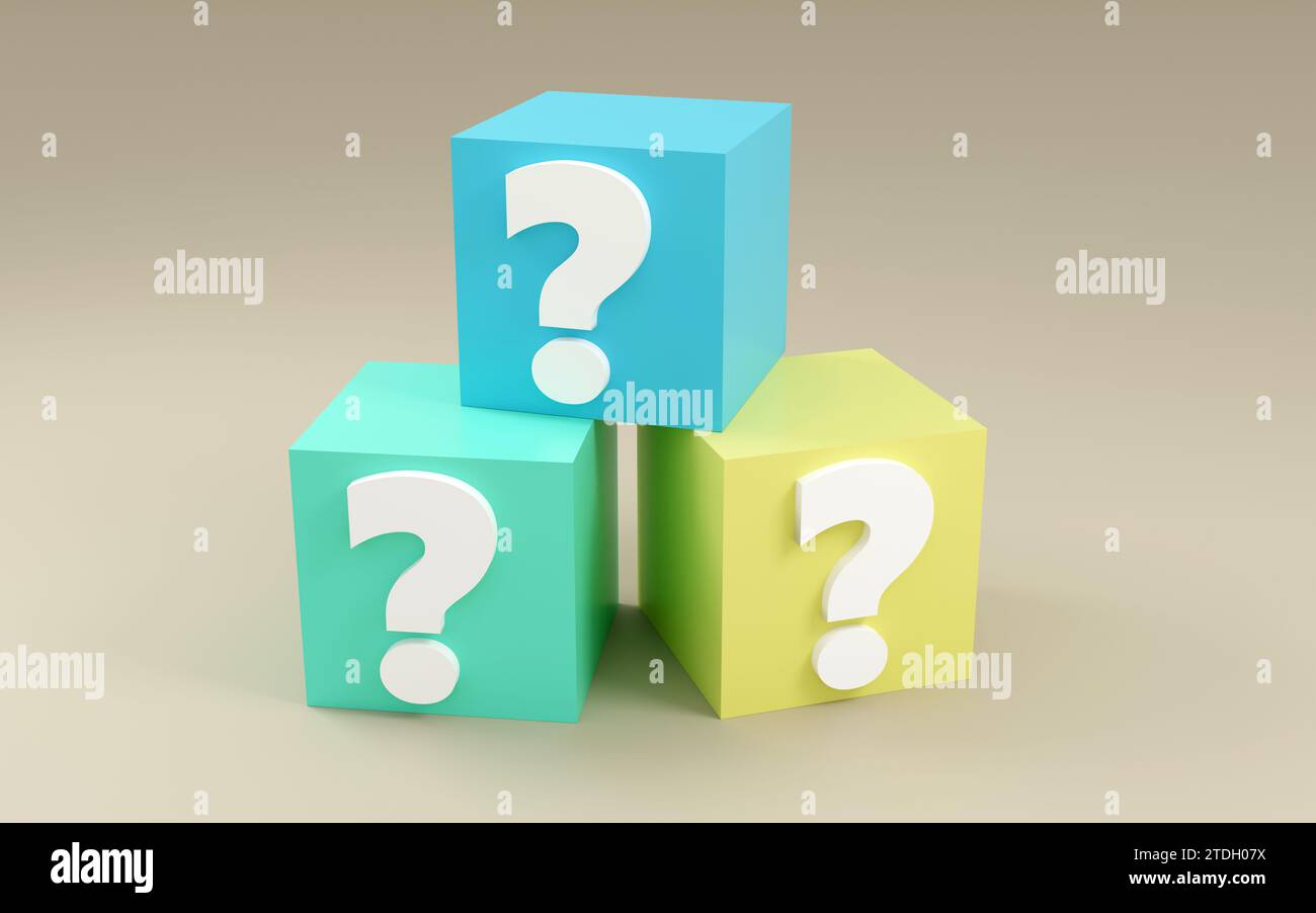 Luxury colorful inscription question mark on grey podium, soft light ...