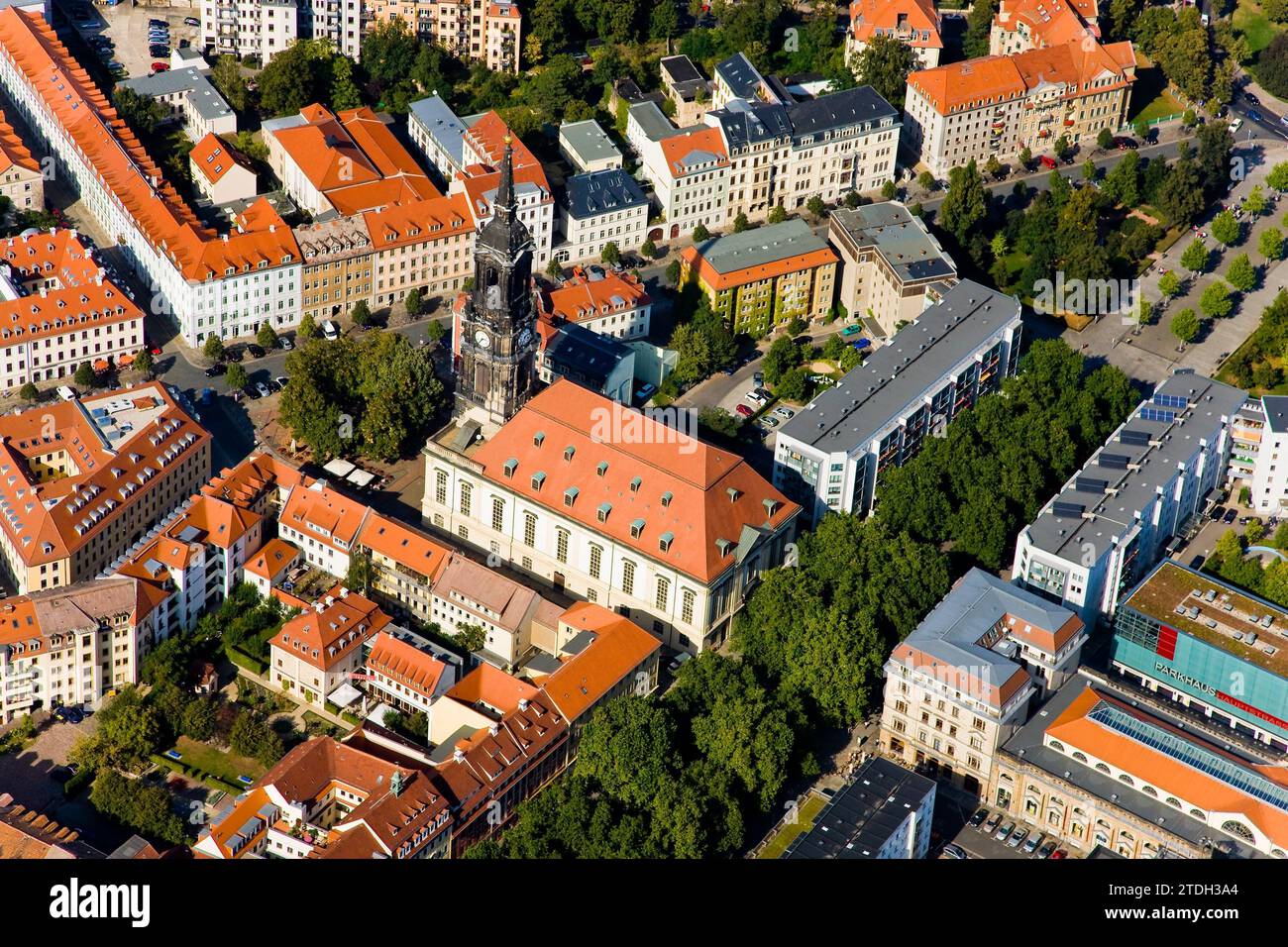Aerial view of Dresden Neustadt. The layout of the baroque central axes ...