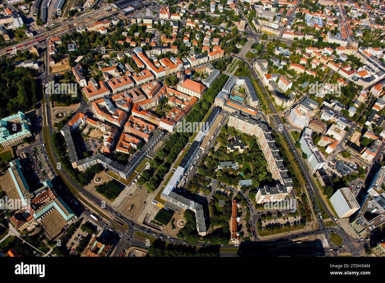 Aerial view of Dresden Neustadt. The layout of the baroque central axes ...