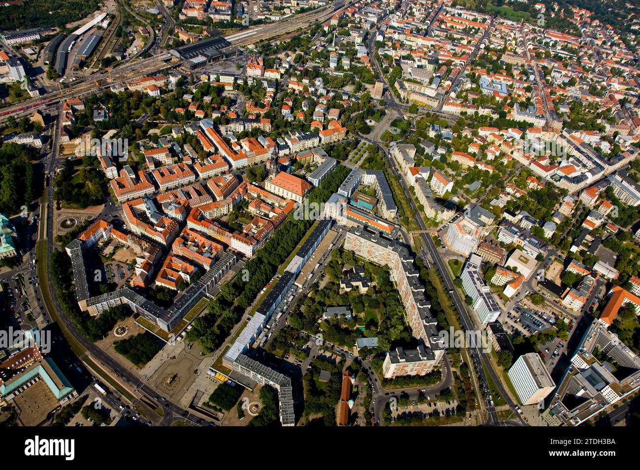 Aerial view of Dresden Neustadt. The layout of the baroque central axes ...