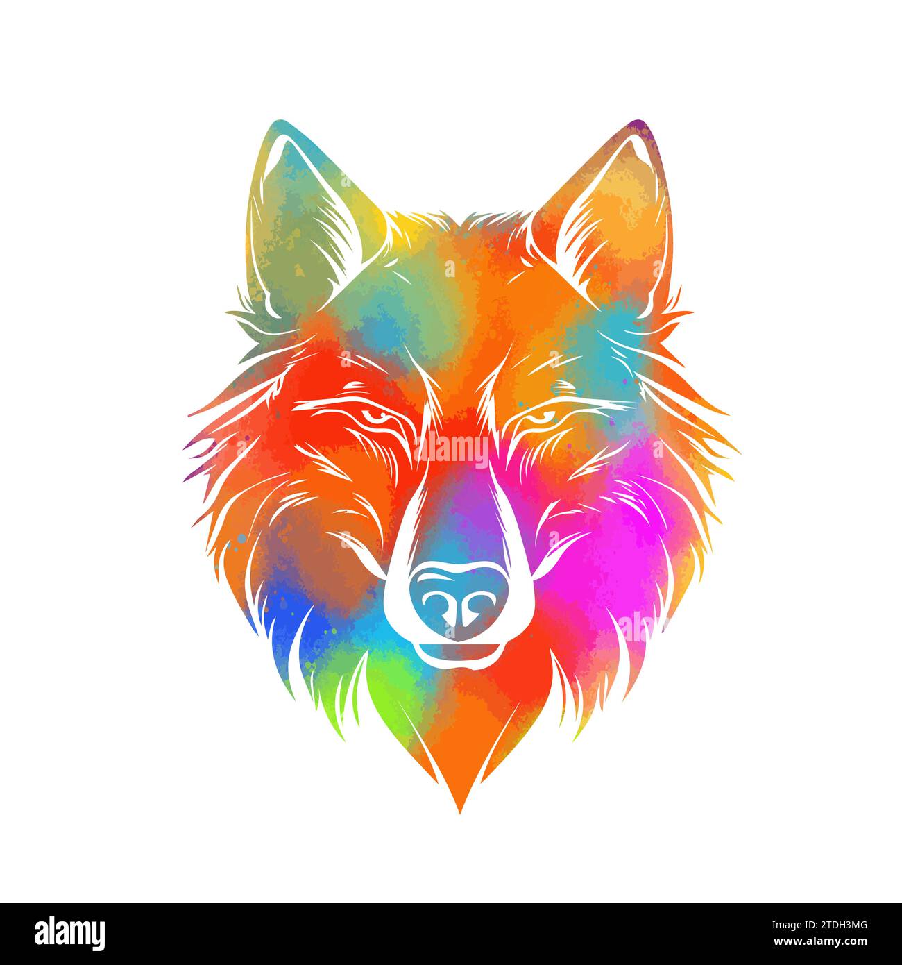 Colored mosaic wolf head. Wolf print on a T-shirt. Hand drawing. Not AI ...