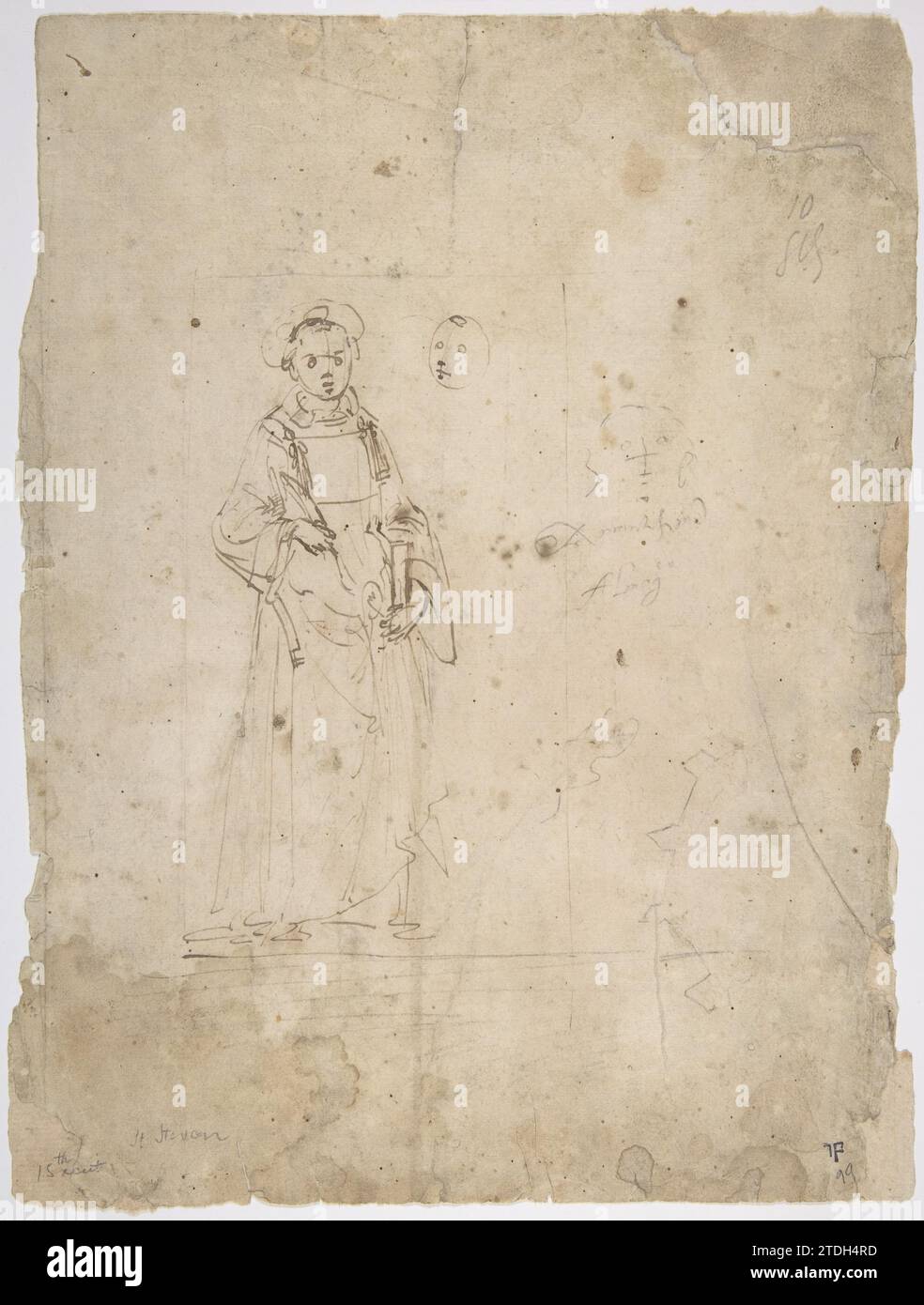 Standing Figure of Saint Stephen and the Head of Another Figure Within ...