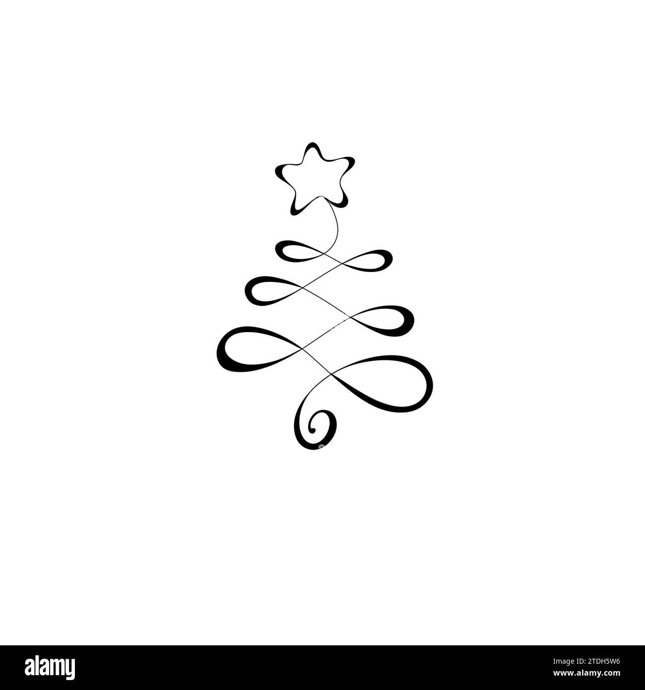 Christmas pine fir tree line art. Continuous one line drawing. Freehand ... Christmas pine fir tree line art. Continuous one line drawing. Freehand ...