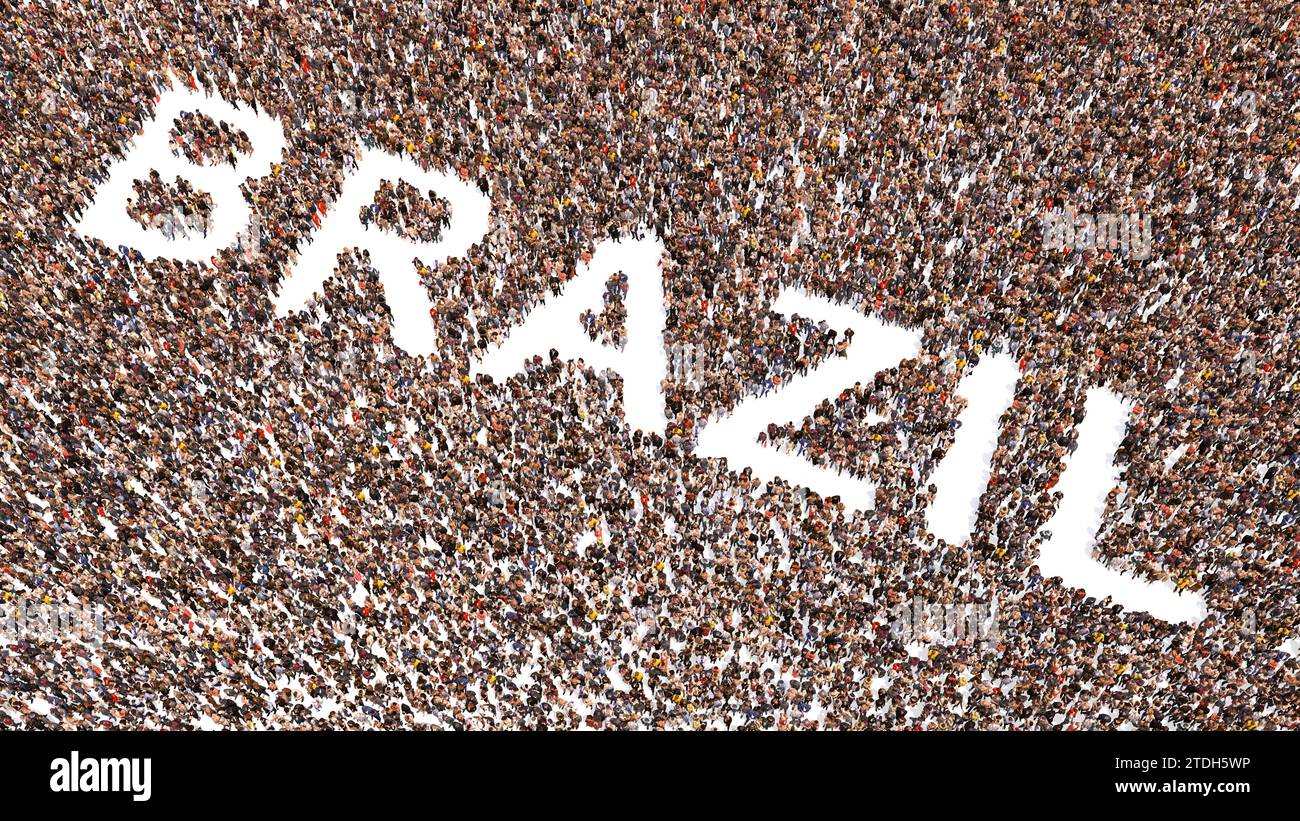 Concept conceptual large community of people forming the word BRAZIL ...