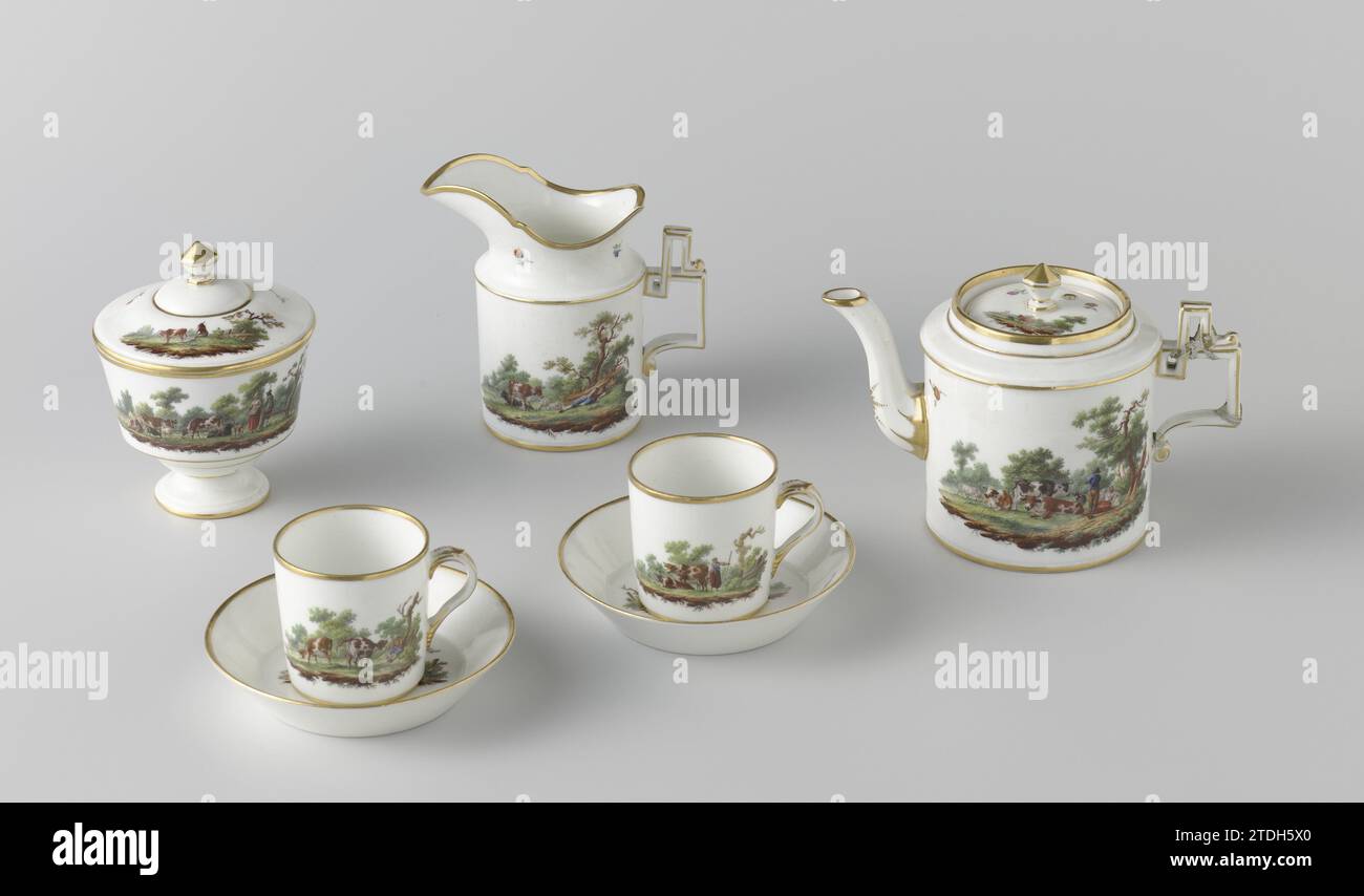 Tea set, painted with landscape with cattle, Royal Porcelain Factory ...