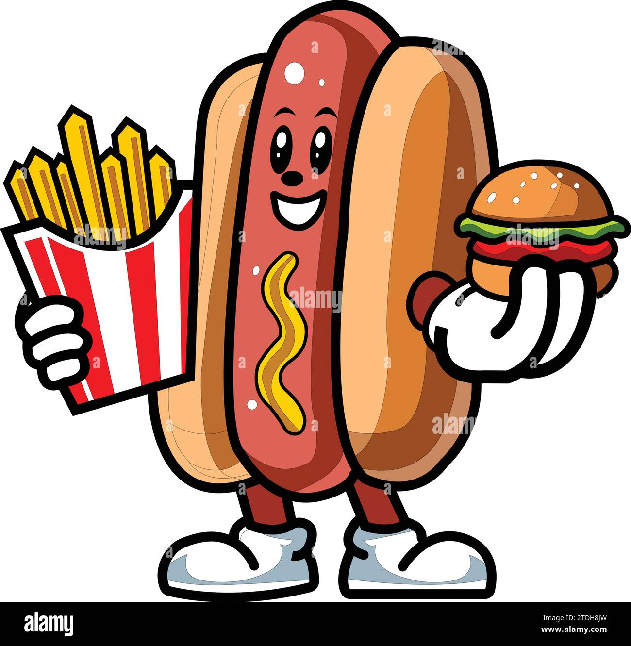 Hot dog cartoon character.Vector a cartoon hot dog pointing with a ...