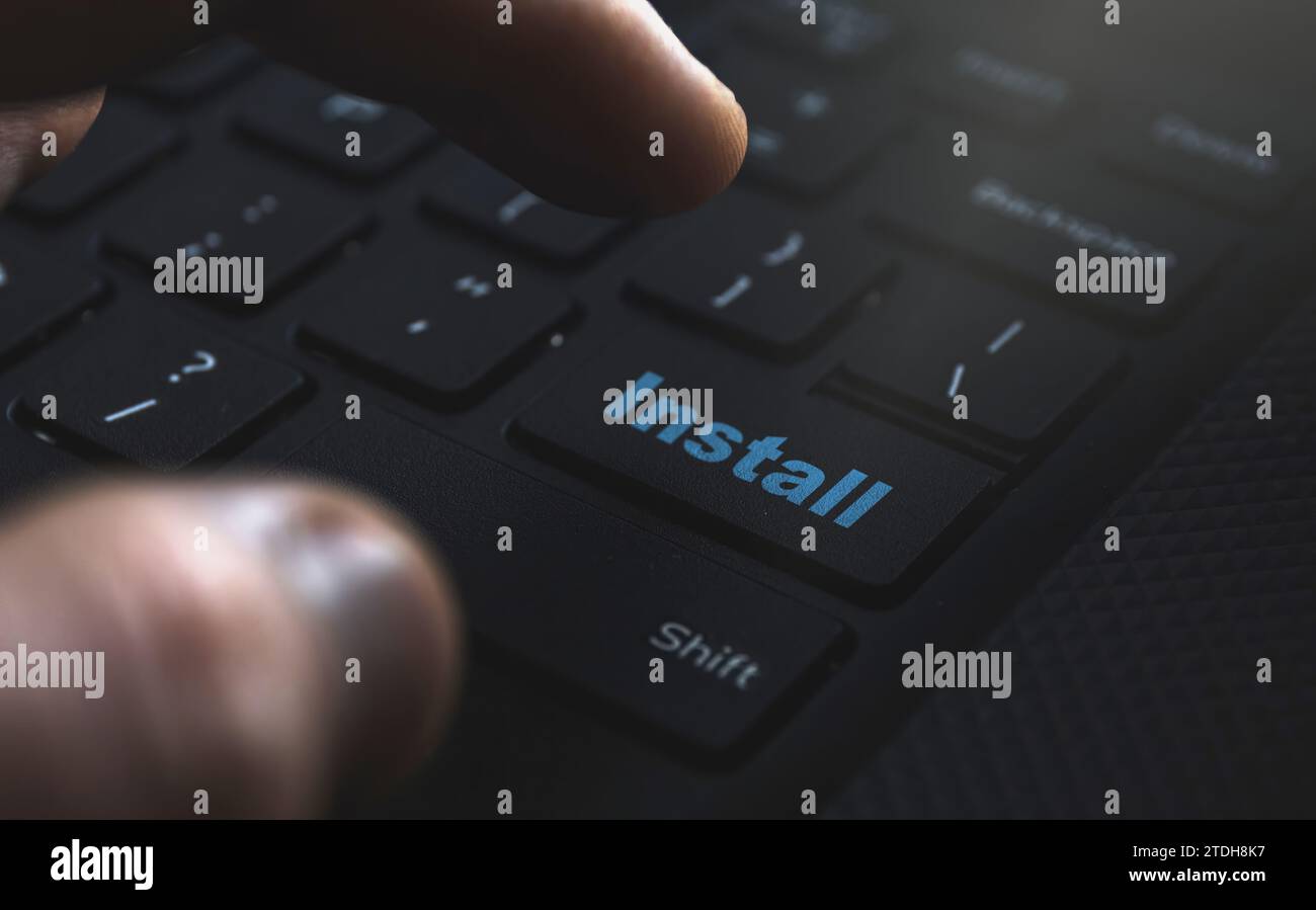 Install button on keyboard. Concept for installing applications on computer Stock Photo - Alamy