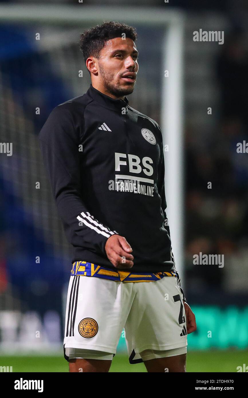 James Justin #2 of Leicester City during the pre-game warmup ahead of ...