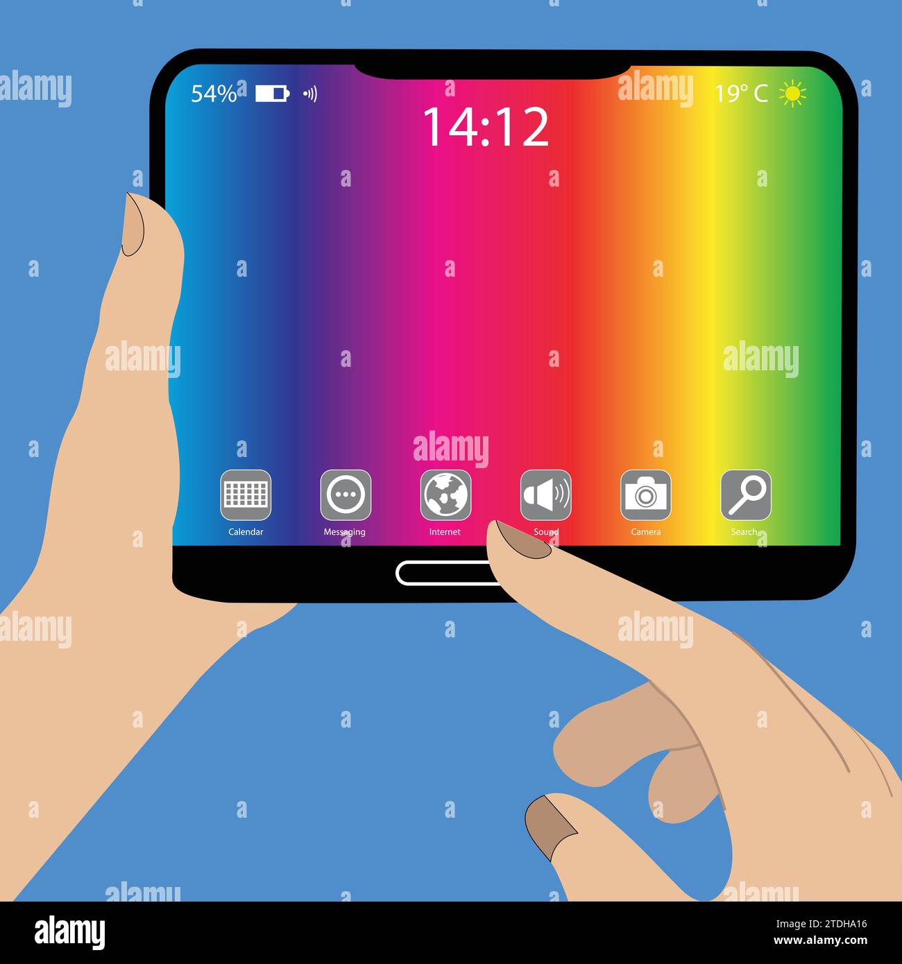 Hand Holding a Tablet with Finger touching Screen Stock Vector Image ...