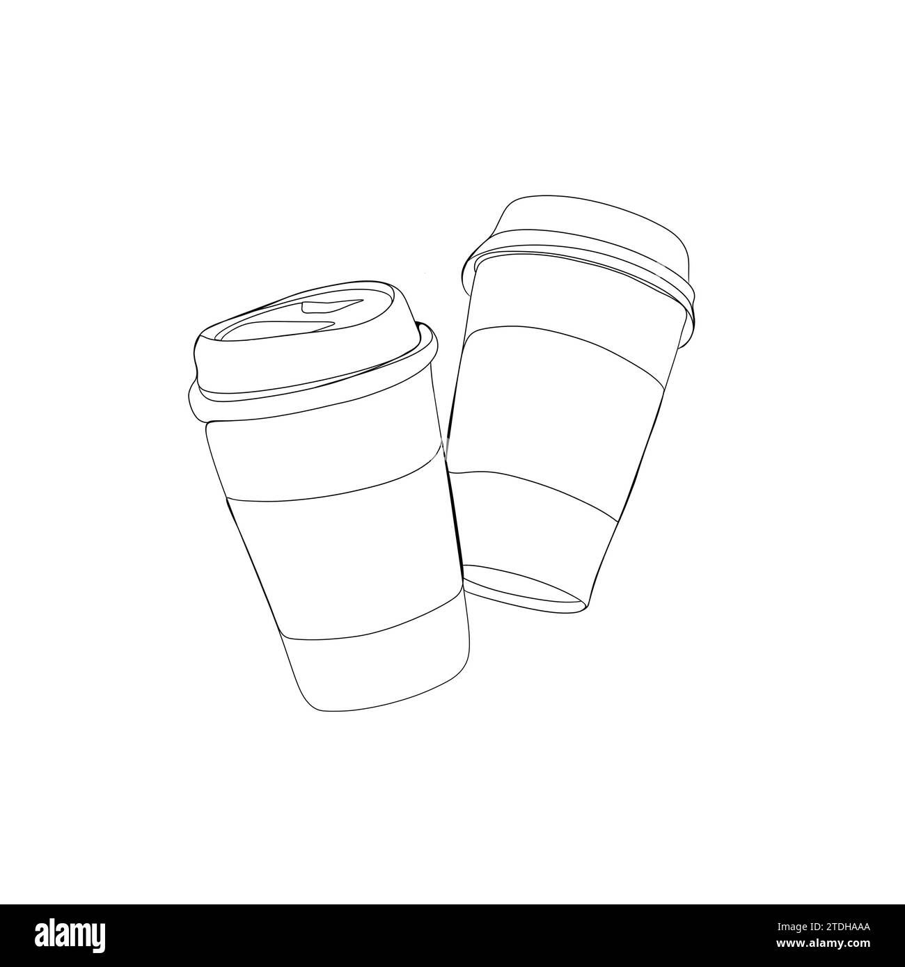Line Art glass of coffee to go.Two coffee paper cups flat icon freehand ...