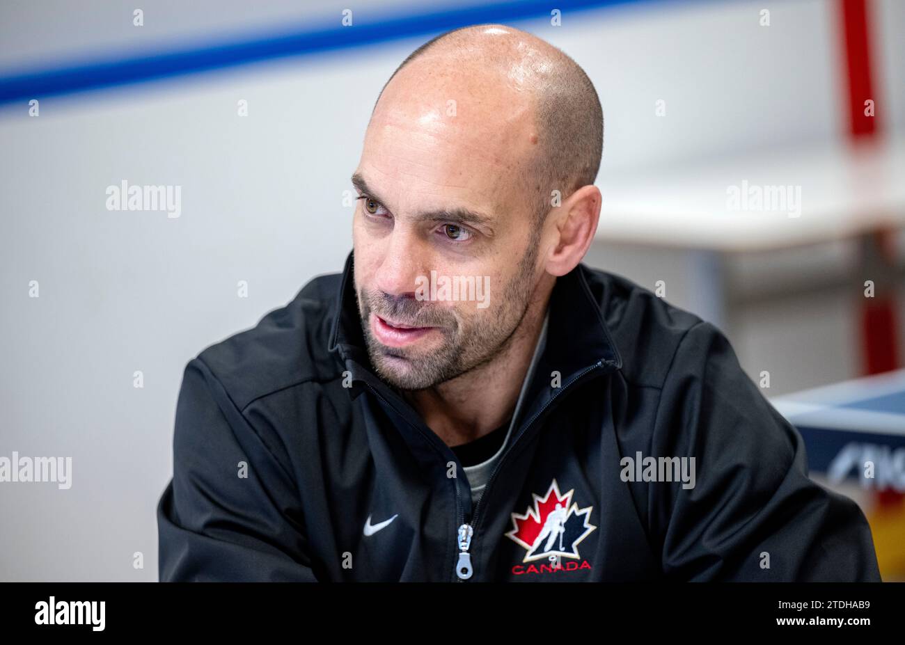 Alan Letang, the national team captain, is interviewed when Canada's ...