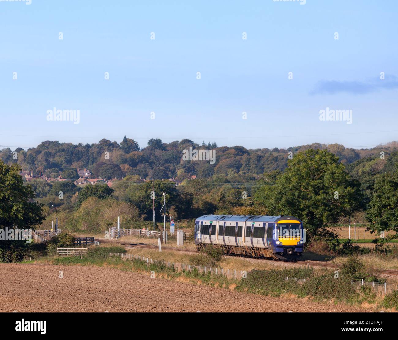 Northern Rail class 170 Turbostar train passing through the Yorkshire, UK countryside on the ...
