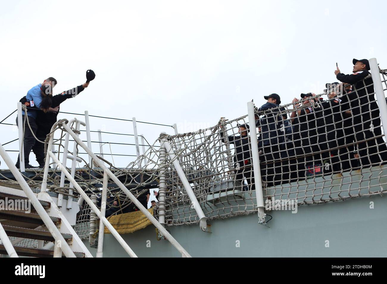 Esquimalt, Canada. 18th Dec, 2023. Master seaman Seunghee Ryu and her husband Adam Bestward ...