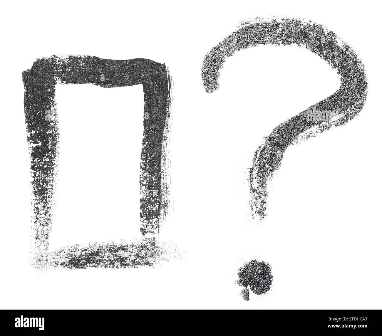 Rectangle and question mark drawn with black oil paint Stock Photo - Alamy