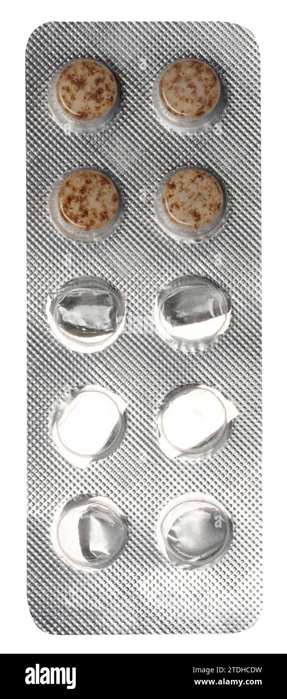 Round brown tablets in blister pack, top view Stock Photo - Alamy