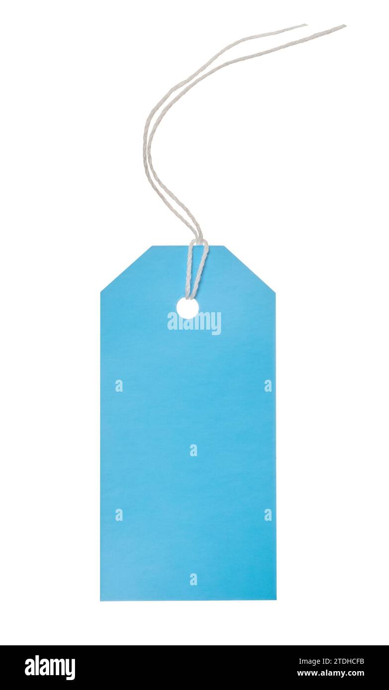 Blue cardboard price tag with white rope, template for coupon ...
