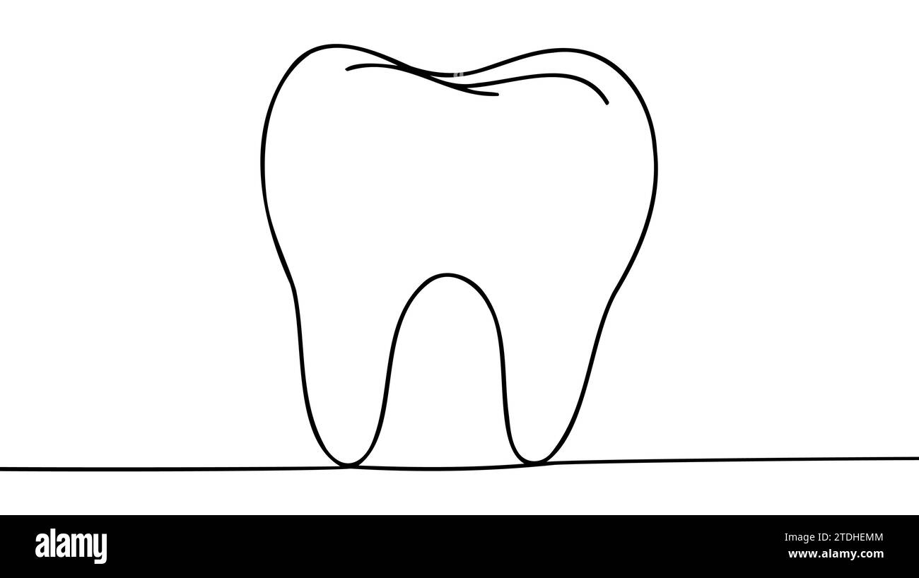 Continuous line drawing of tooth. Tooth line icon. One line drawing ...