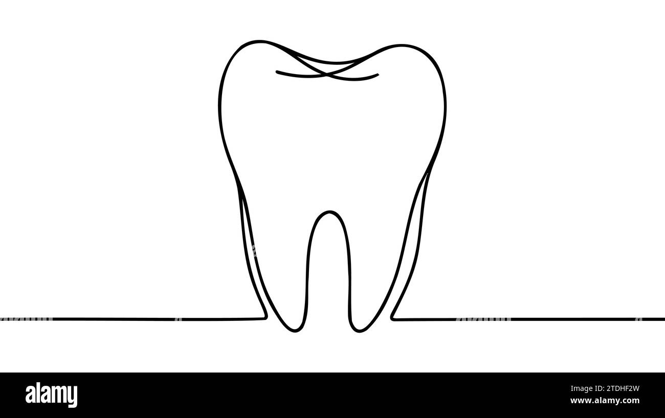 Continuous line drawing of tooth. Tooth line icon. One line drawing ...