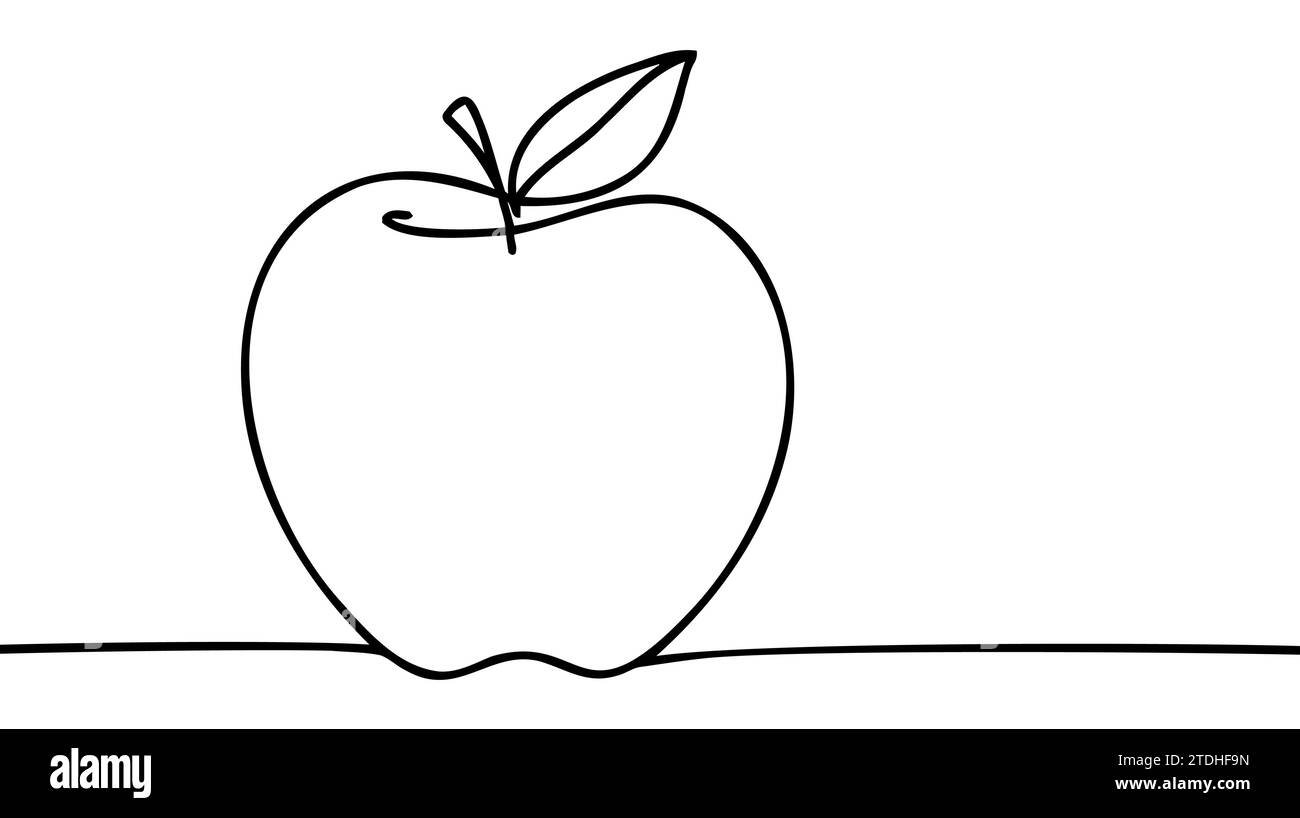 Apple continuous line drawing, Black and white vector minimalistic ...