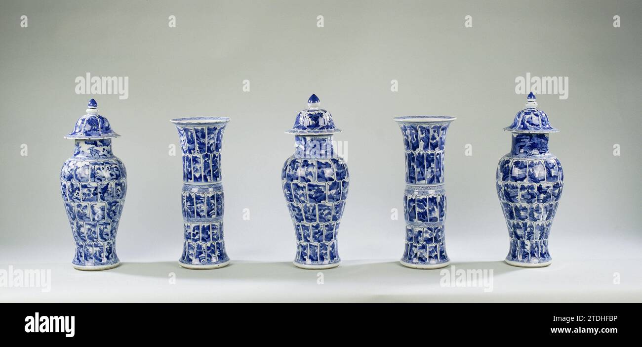 Baluster covered vase with landscapes in panels, anonymous, c. 1700 ...