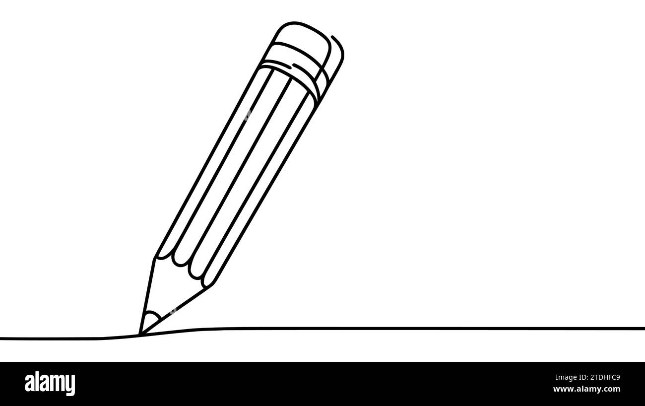 Continuous one line drawing wooden pencil for writing on paper. Back to ...