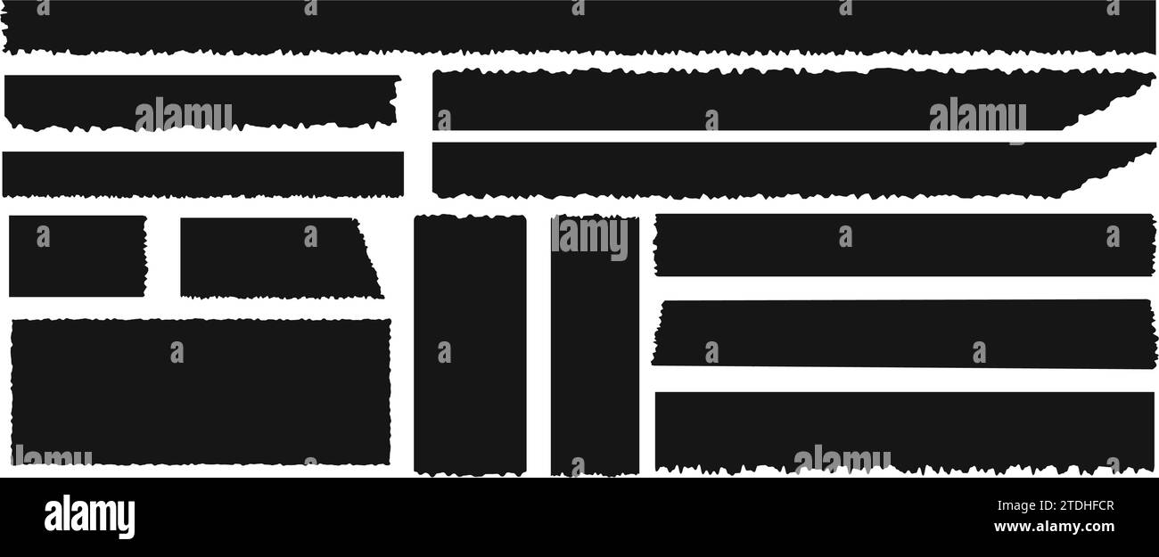 Different jagged paper textures collection. Black rectangle shapes with ...