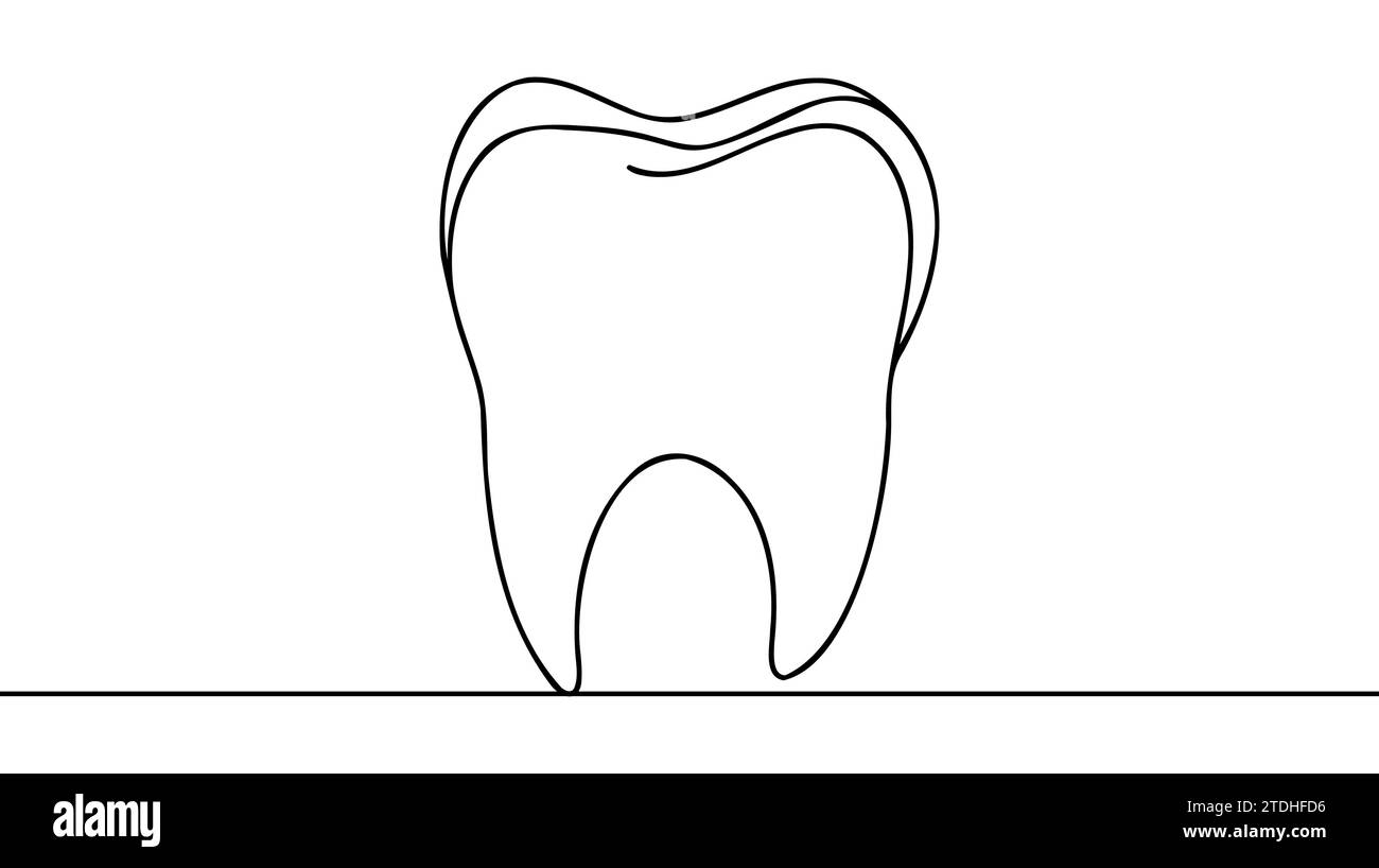 Continuous line drawing of tooth. Tooth line icon. One line drawing ...
