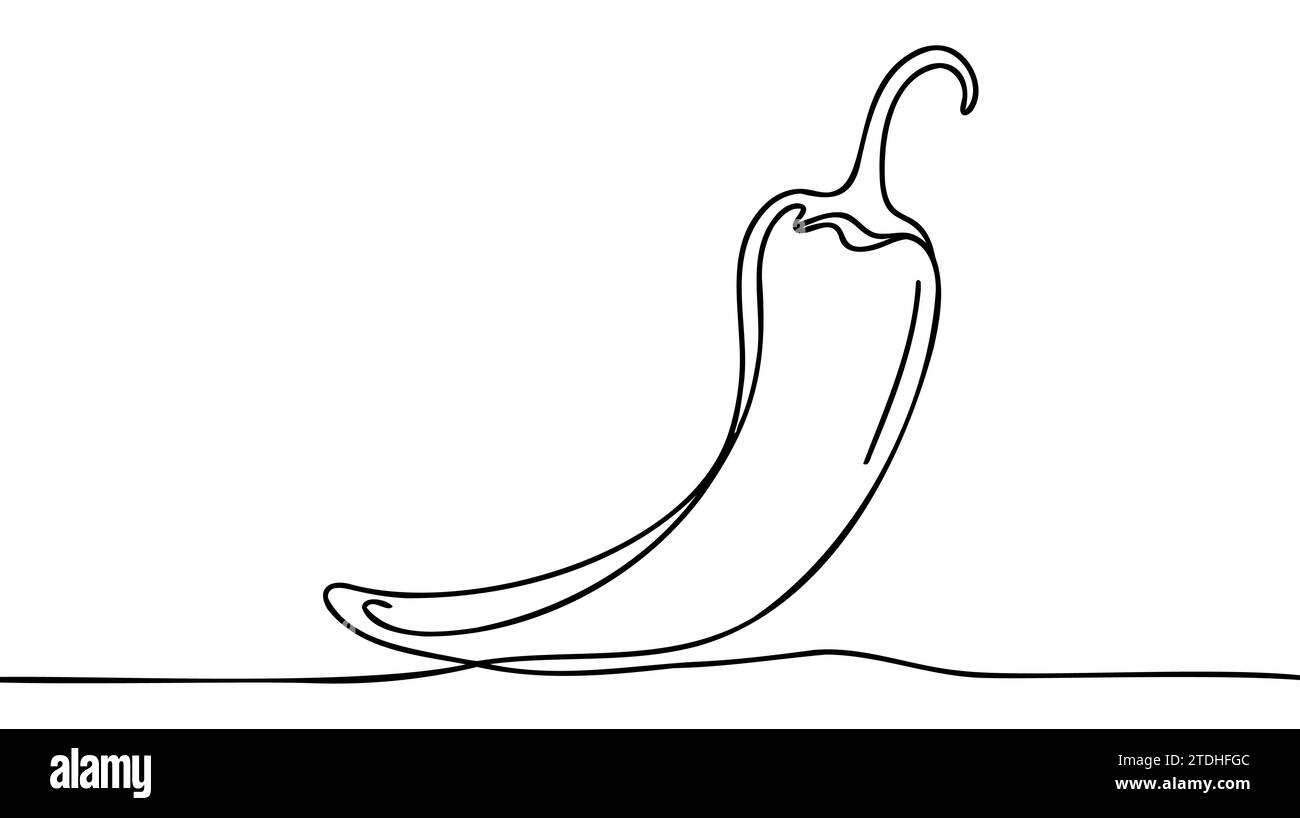 Continuous line drawing of fresh spicy chili peppers. An art concept ...