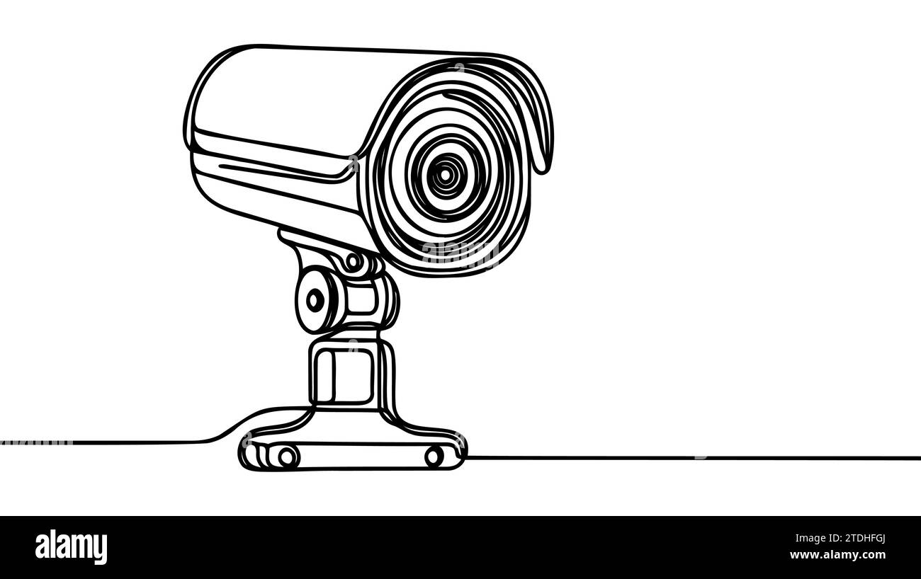Continuous one line drawing of outdoor surveillance camera vector ...