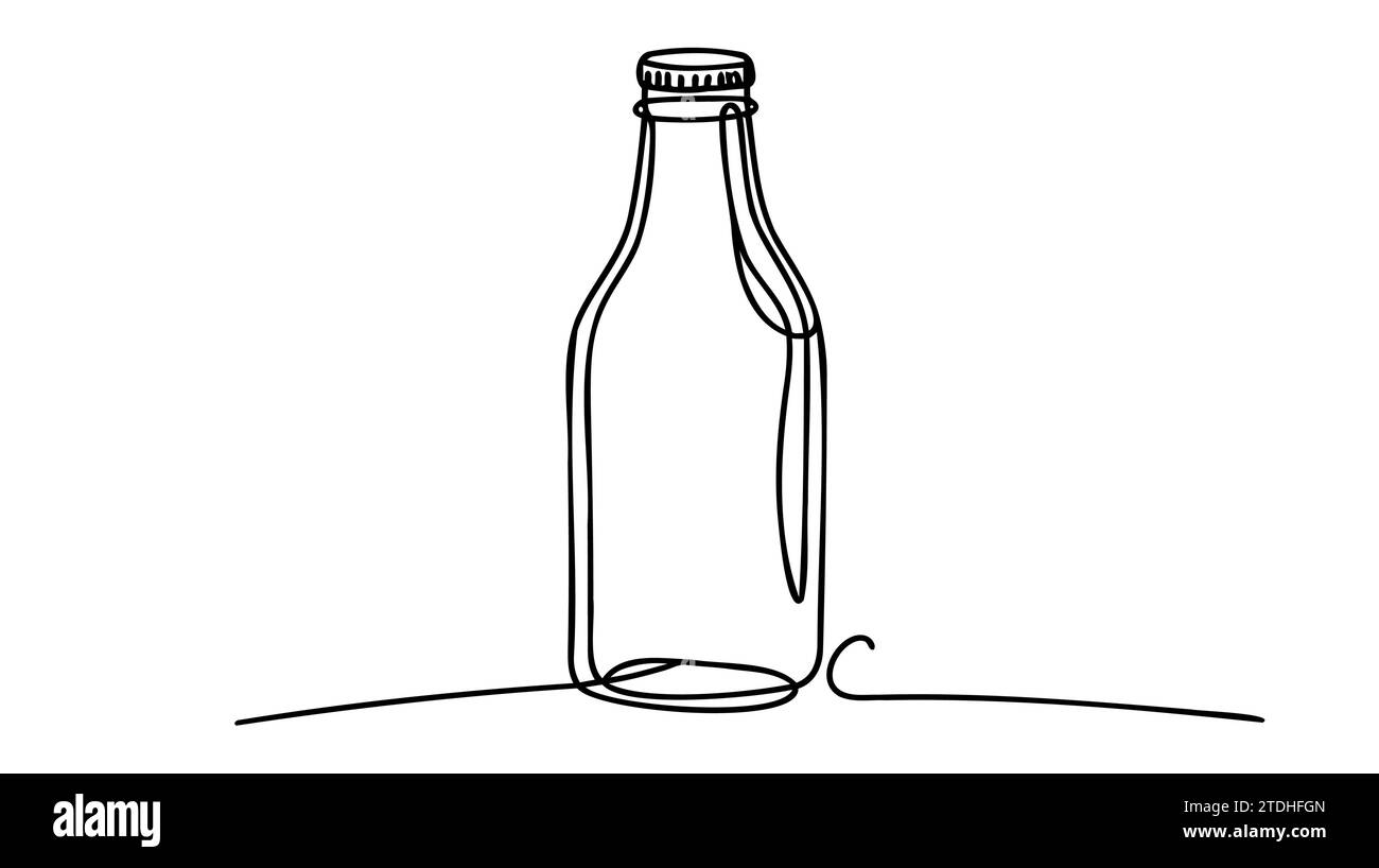 Single bottle Vector illustration isolated on white background. Continuous line drawing. Vector ...